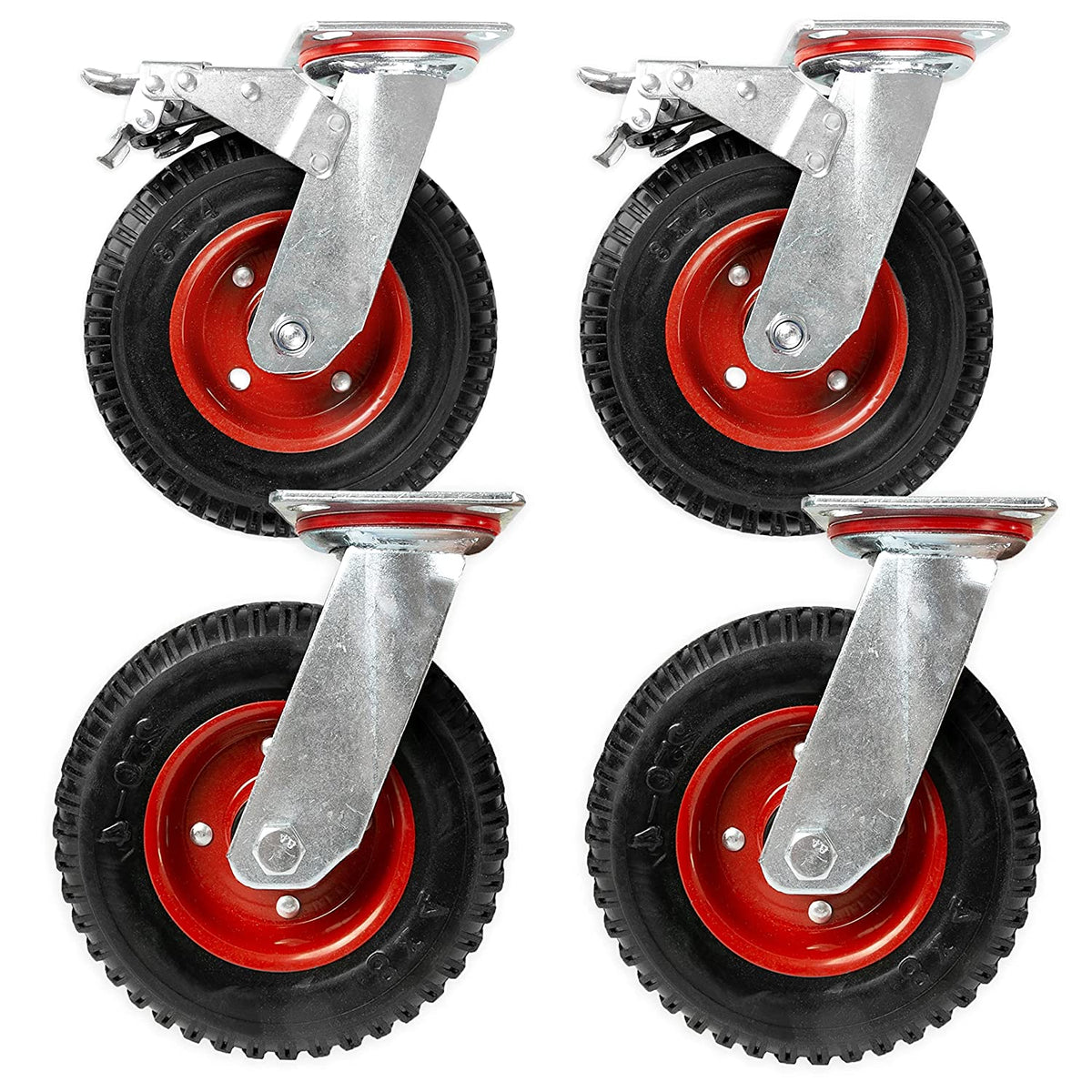 Set of 4 Knobby Tread Caster Wheels 7-7/8" Diameter with Swiveling Bas ...