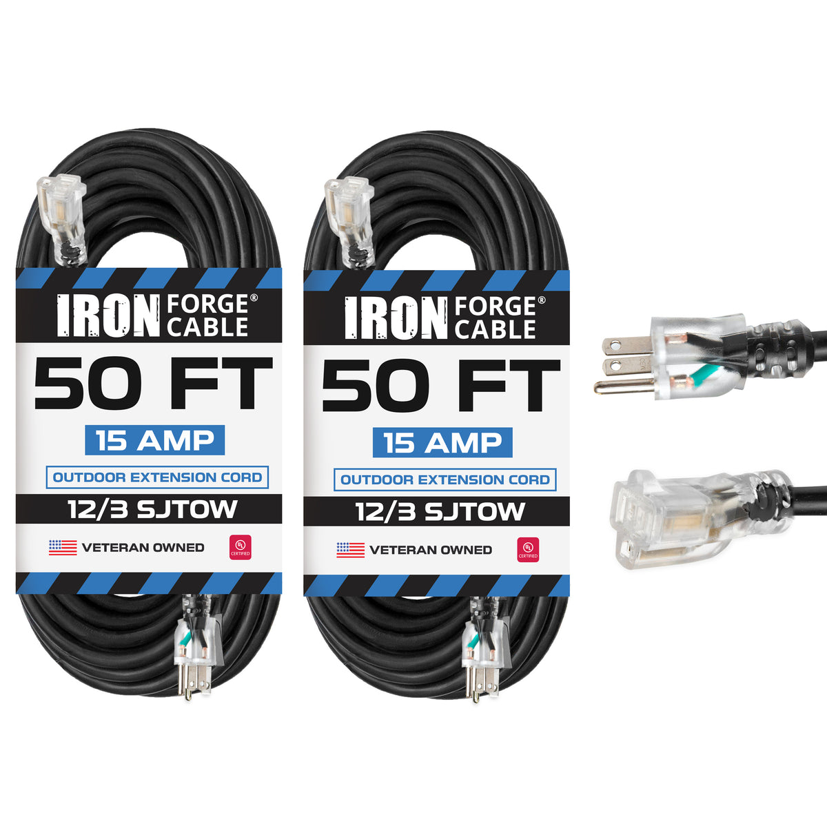 2 Pack of 50 Ft Oil Resistant Extension Cords for Farms and Ranches ...