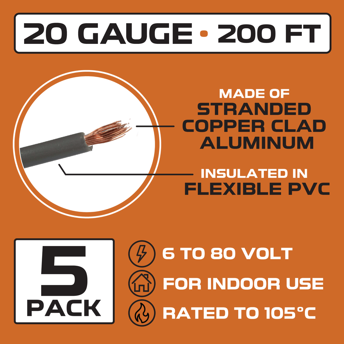 20 Gauge Automotive Wire - 5 Roll Assortment Pack - 200 Ft of Copper C ...