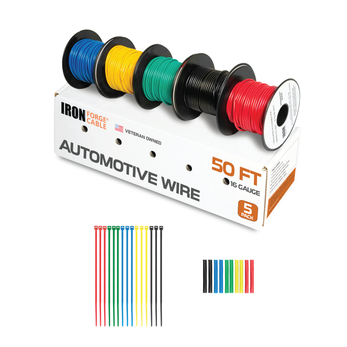 16 Gauge Automotive Wire - 5 Roll Assortment Pack - 50 Ft of Copper Cl ...