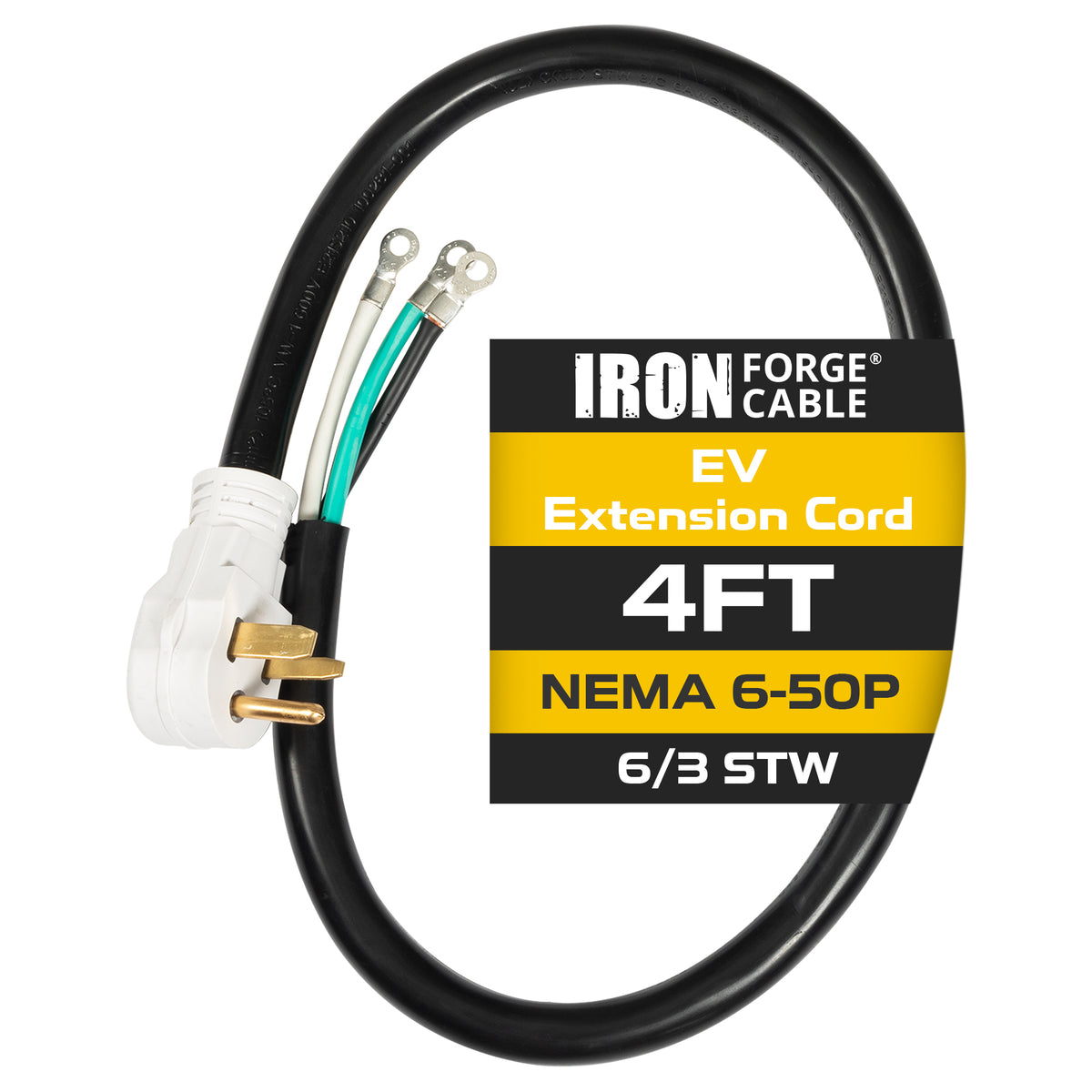 NEMA 6-50 EV Replacement Extension Cord 4 ft with Open End, 50 Amp Pow ...