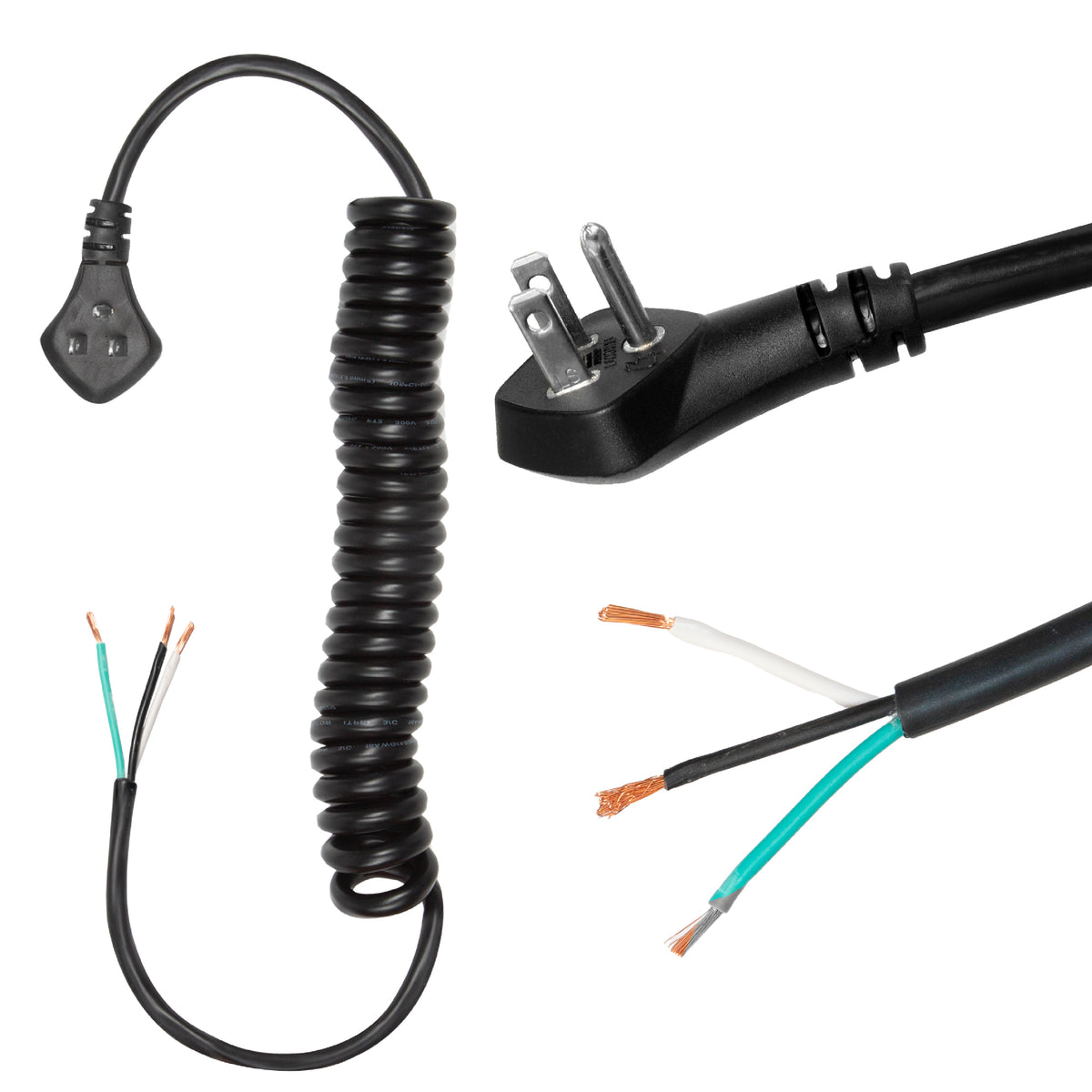 Coiled Replacement Extension Cord 6 ft - 14 Gauge 15 Amp Heavy Duty Po ...