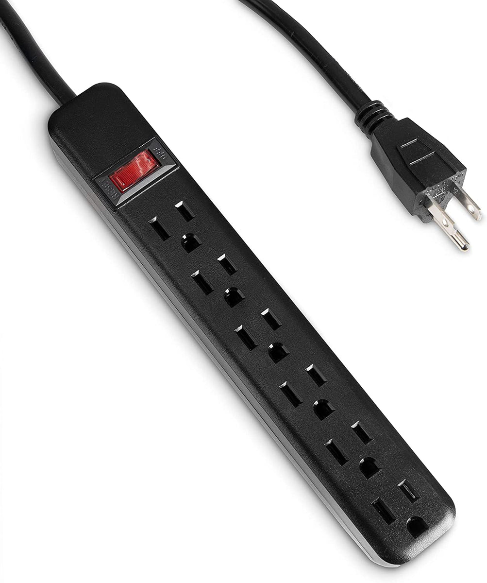 6 Outlet Surge Protector Power Strip - 14/3 SJT Black Surge Suppressor ...