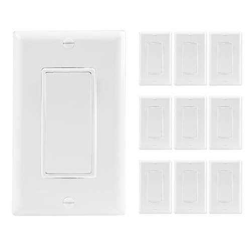 Rocker Light Switch with Wall Plate, 10 Pack, White - Single Pole Deco ...