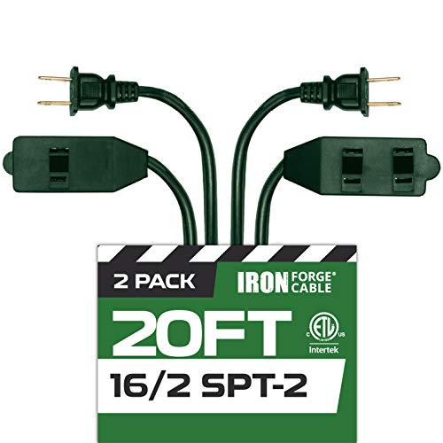 20 Ft Green Extension Cord 2 Pack - 16/2 Durable Electrical Cable with ...