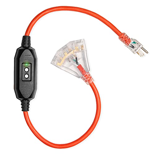 3 Foot Lighted Outdoor GFCI Extension Cord with 3 Electrical Power Out ...