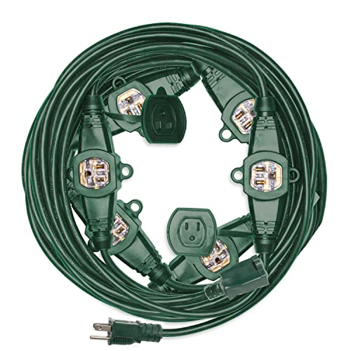 50 Ft Outdoor Extension Cord with 7 Evenly Spaced Electrical Power Out ...