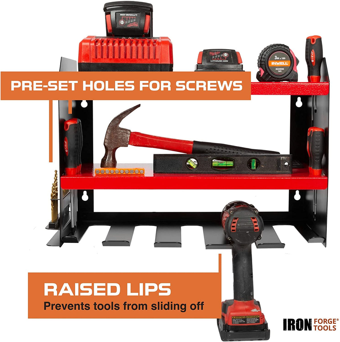 Iron Forge Tools Metal Power Tool Organizer Holds 5 Drills with Space ...