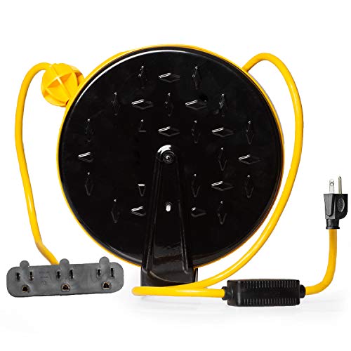 Retractable Extension Cord Reel with 3 Electrical Power Outlets - Perf ...