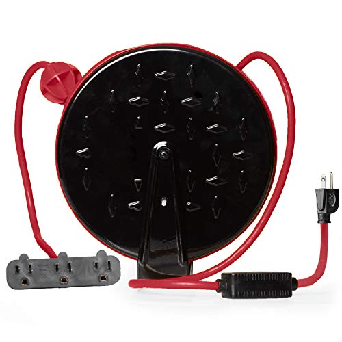 30Ft Retractable Extension Cord Reel with Breaker Switch & 3 Electrica ...