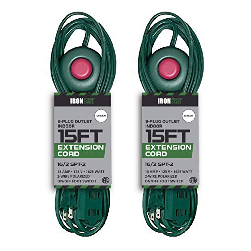 2 Pack of 15 Ft Extension Cord with Foot Switch and 3 Electrical Power ...