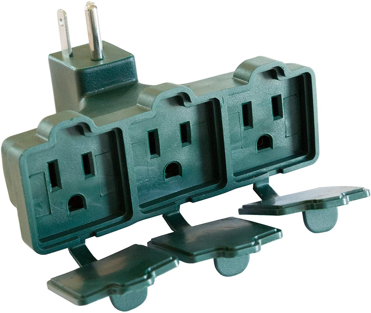 Grounded 3 Outlet Adapter - Green 3 Way Plug Electrical Wall Tap Outle ...