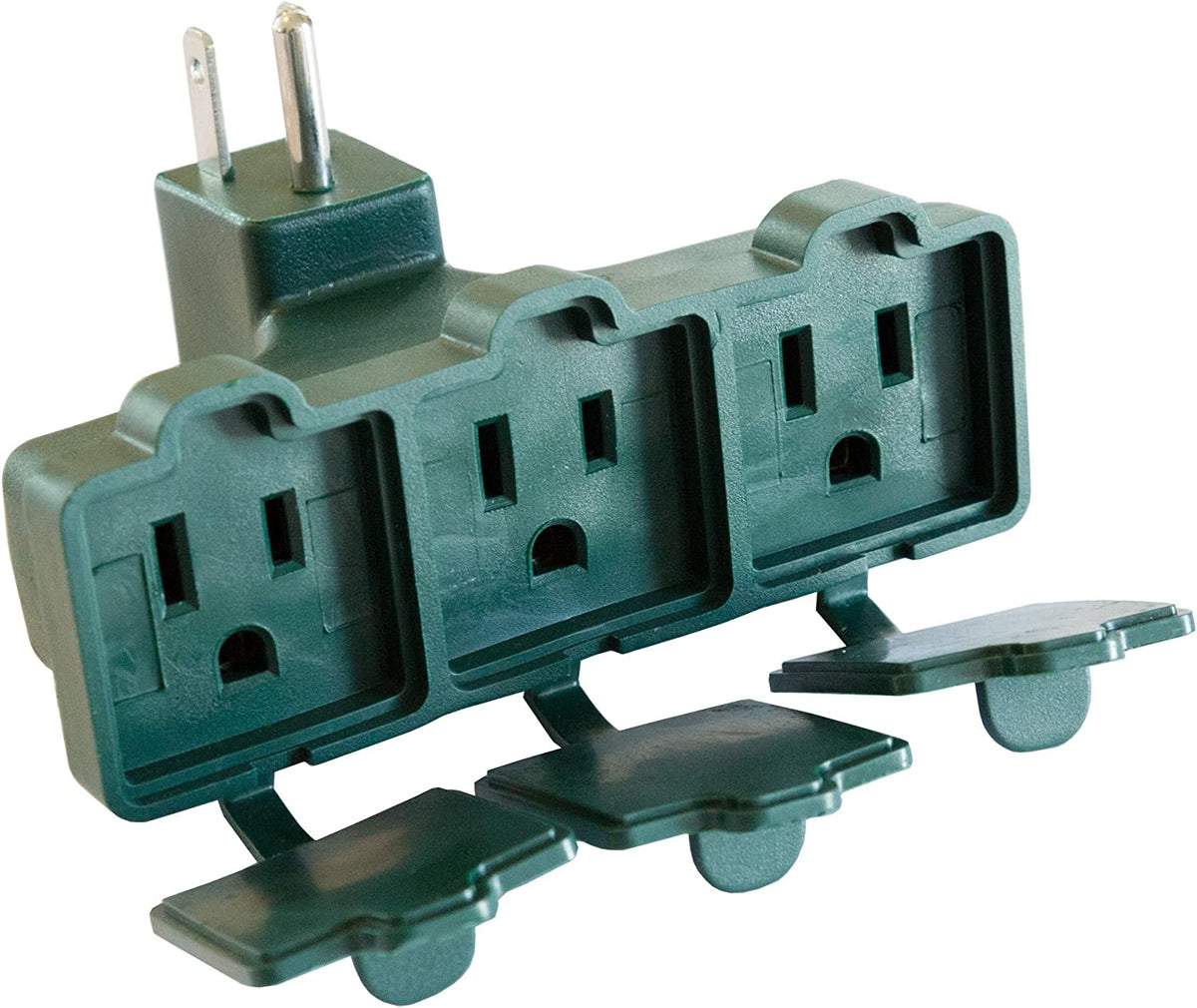 Grounded 3 Outlet Adapter - Green 3 Way Plug Electrical Wall Tap Outle ...